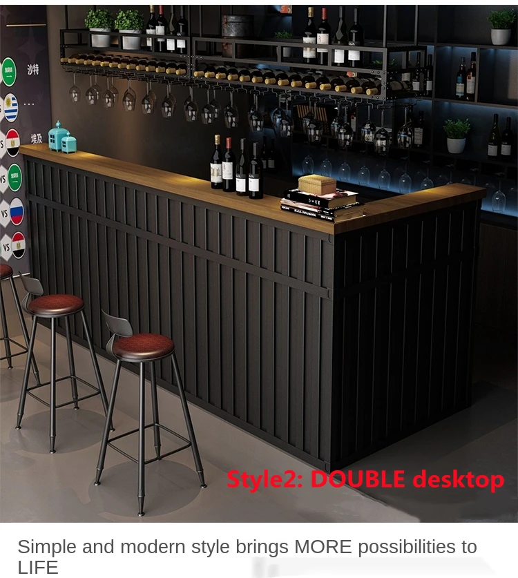 Retro Solid Wood Bar Counter with Wrought Iron Design for Restaurants ...