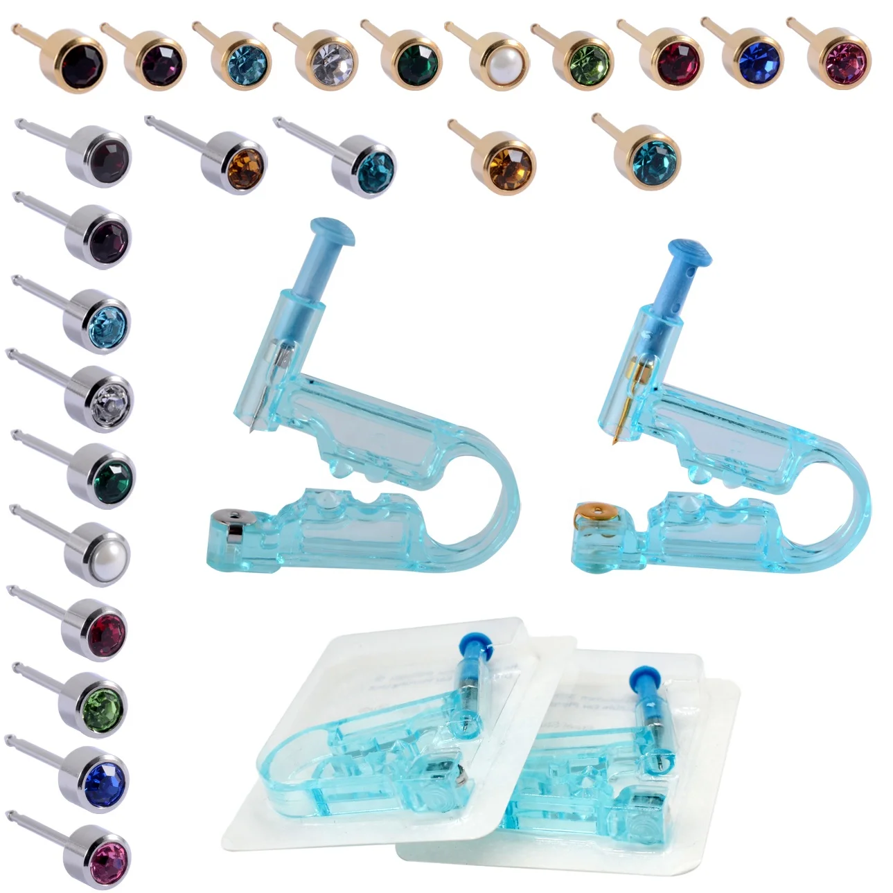 Disposable Ear Piercing Unit Sterilized Ear Stud Round Shape Gem ...