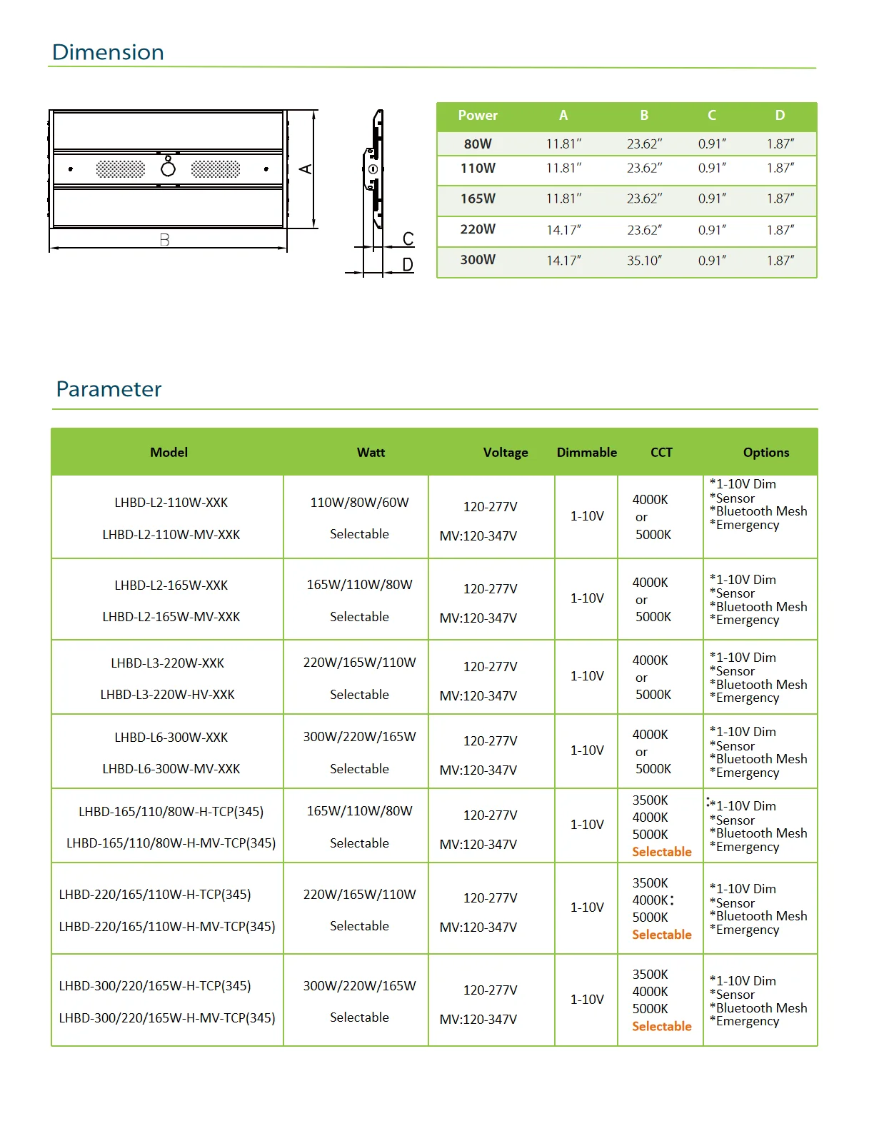 2-pack Led Linear High Bay Light 100-277v, 220w/165w/110w, Oem