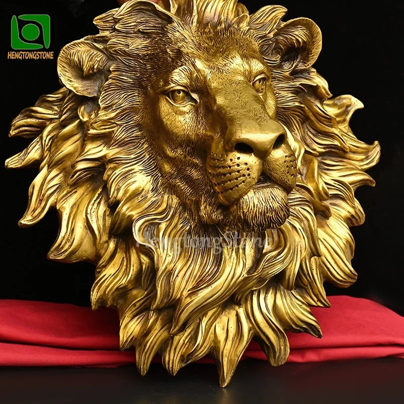 Decorative Bronze Golden Lion Head Statue Metal Animal Statue - Buy ...