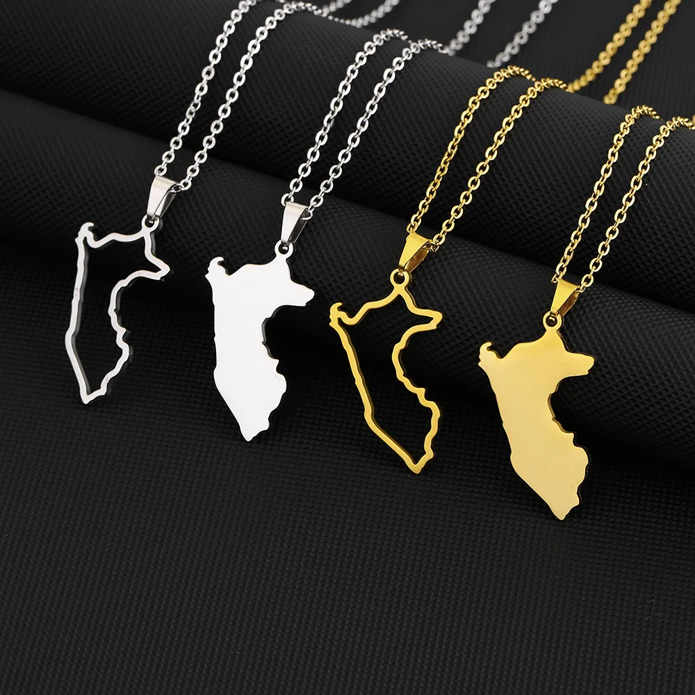 New Fashion Gold Plated Peru Map Necklace Creative Ethnic Stainless ...
