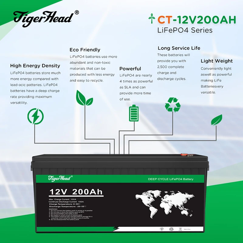Tiger Head 12V 200ah Lifepo4 Battery for Solar Energy Storage