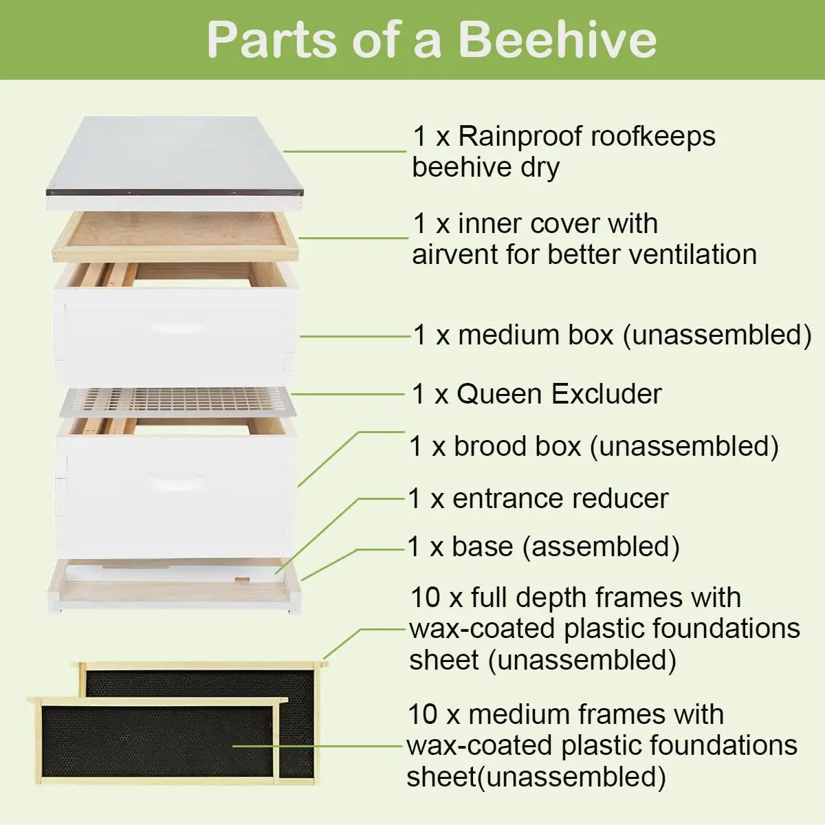Langstroth Beehive Kit 10 Unassembled White Painted Frames Wooden ...