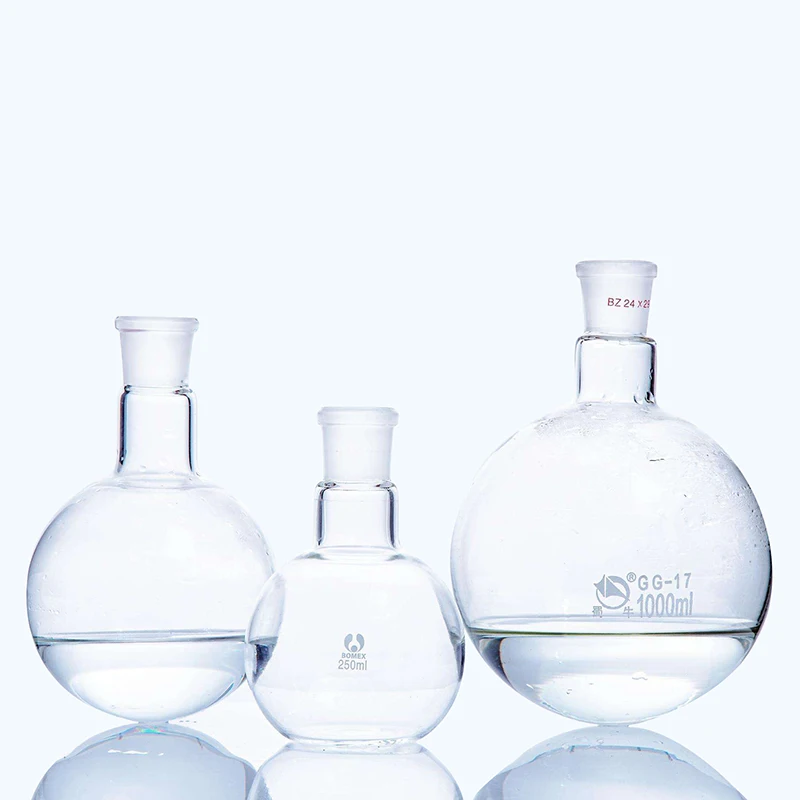 Laboratory 1l 2l 3l 5l High Borosilicate 3.3 Glass Flat Round Bottom ...