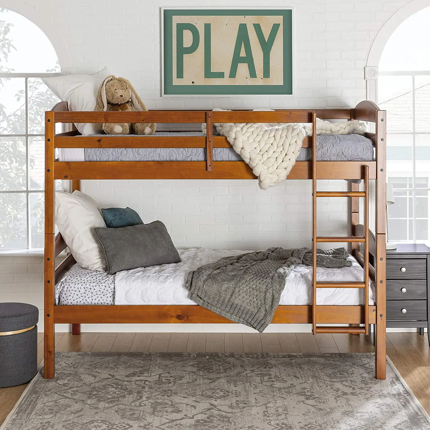 Pine Wood Kids Loft Bed With Ladder And Guard Rail Twin Detachable Bunk ...