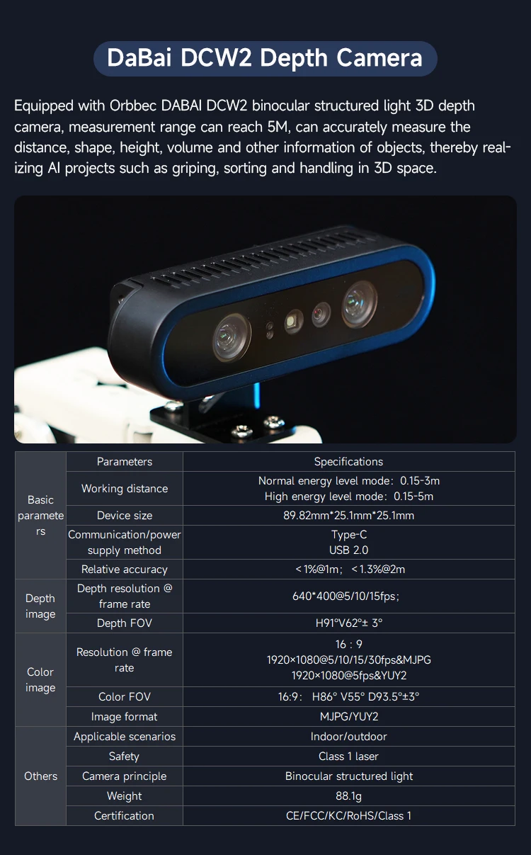 DOFBOT Pro 3D Depth Camera Vision Robotic Arm for Jetson NANO
