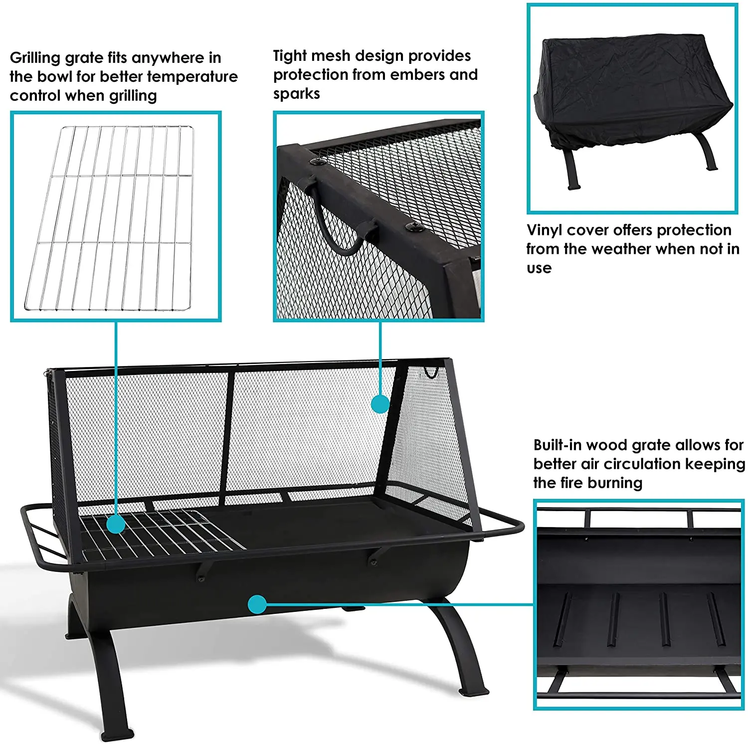 Fire Pit With Cooking Bbq Grill Rectangle Charcoal Wood Burning Grill ...