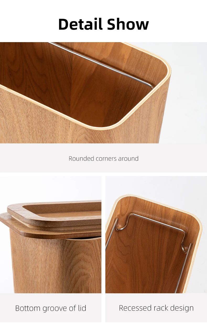 Shimoyama Luxury 12l Home Indoor Living Room Decorative Wood Rubbish Trash Can Dustbin Dustbin ...