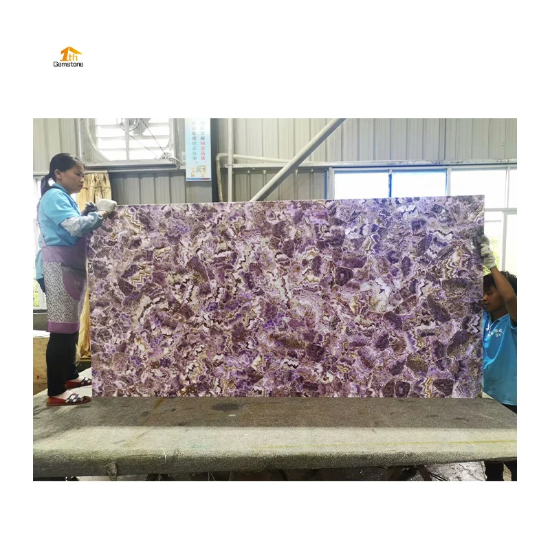 Translucence Quartz Marble Amethyst Semiprecious Stone Slab For Wall ...