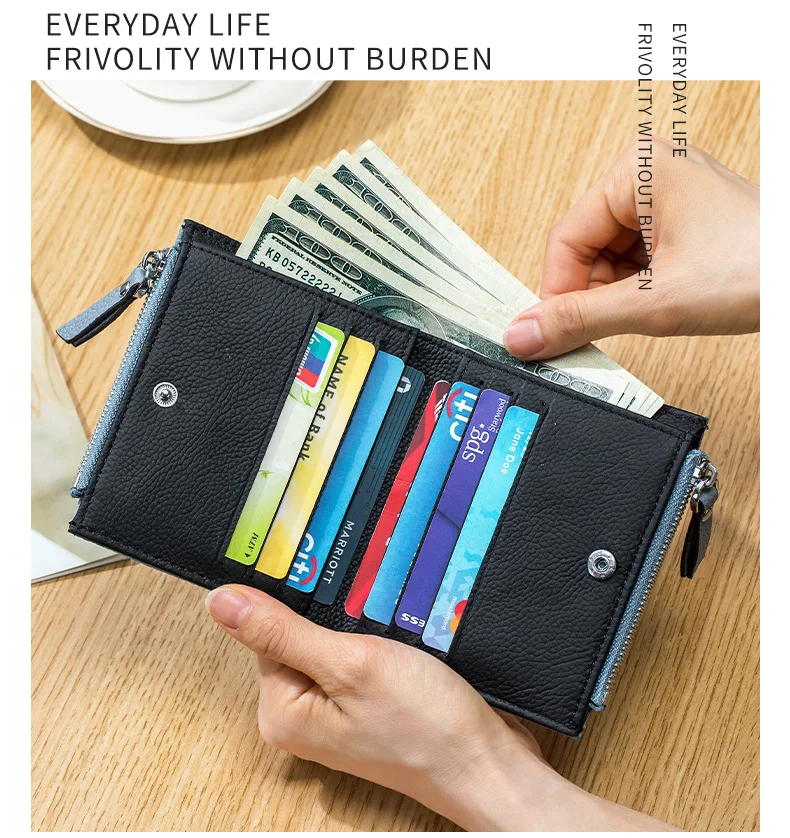 New Genuine Leather Short Purse for Women Large Capacity Money Clip ...