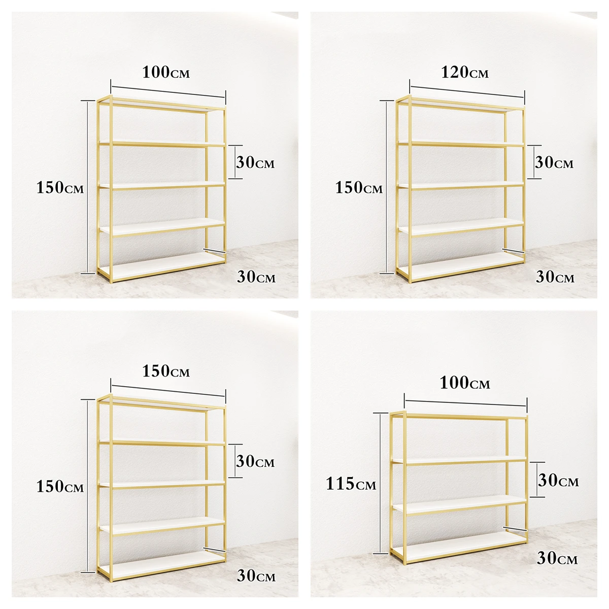 Shoe Shop Fittings Wall Mounted Shoe Display Shelf Stainless Steel Gold ...