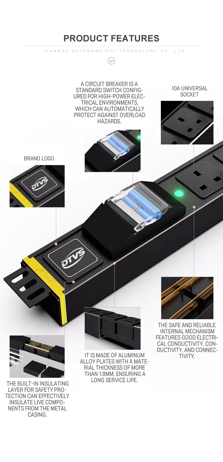 UK Standard 12-Outlet PDU Hot-Swappable Surge-Protected Aluminum Alloy ...