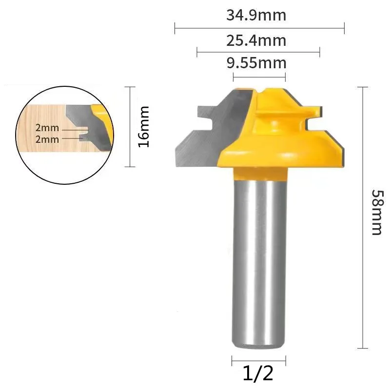 45 Degree Miter Router Bit Woodworking Milling Cutter 1/2 1/4 Trimming ...