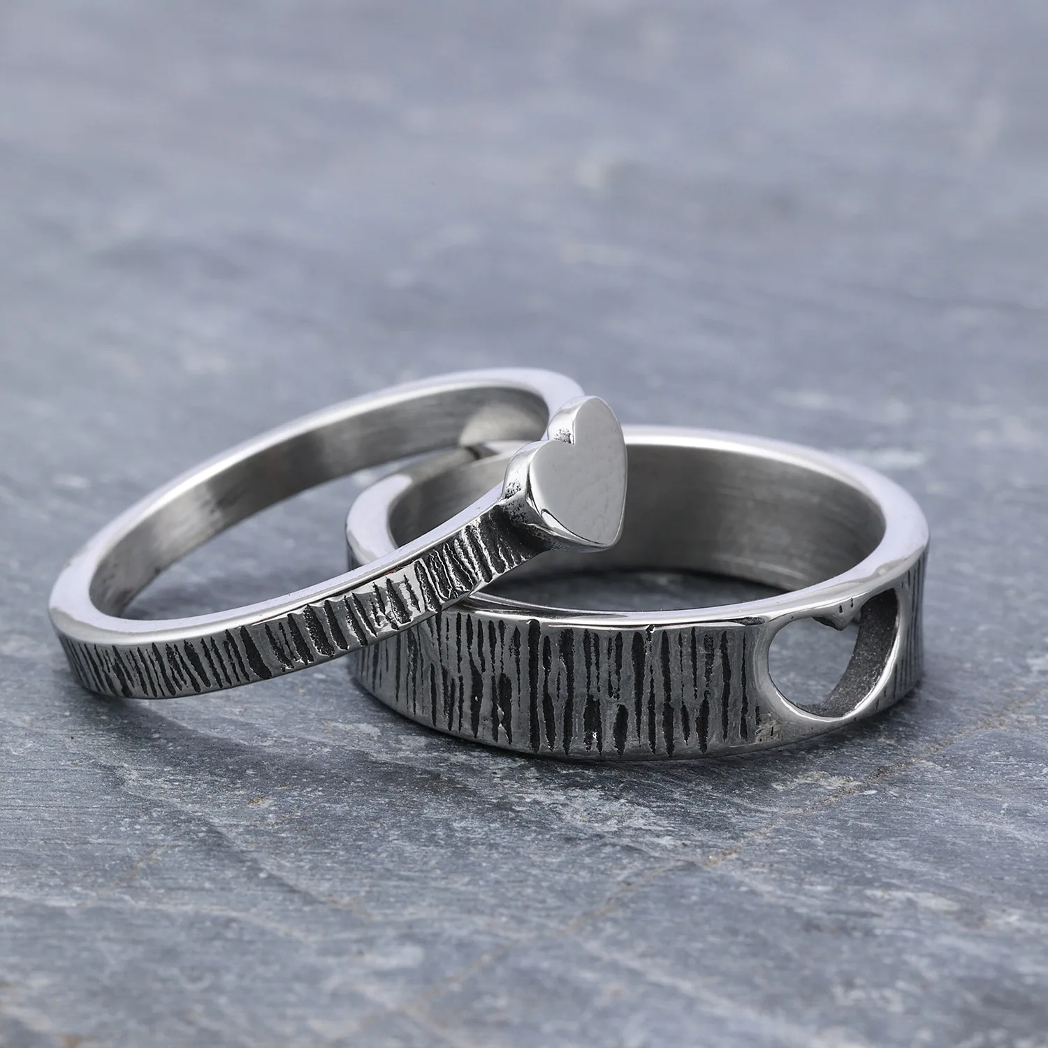 Anel New Arrival Vintage Stainless Steel Wedding Band Heart Shape ...