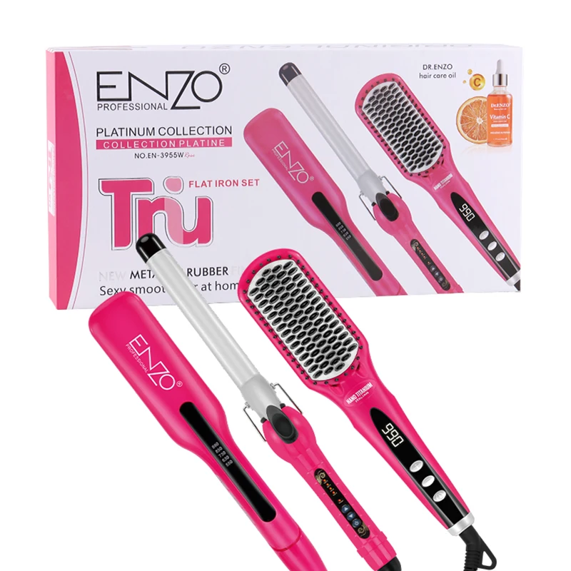 ENZO Profesional Salon 3 in 1 Professional Hair Curler Styler Set Wand ...