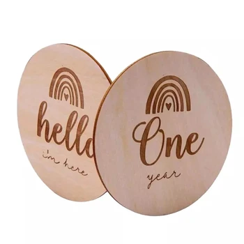 Newborn Hello World Announcement Sign Monthly Information Disc Wooden ...