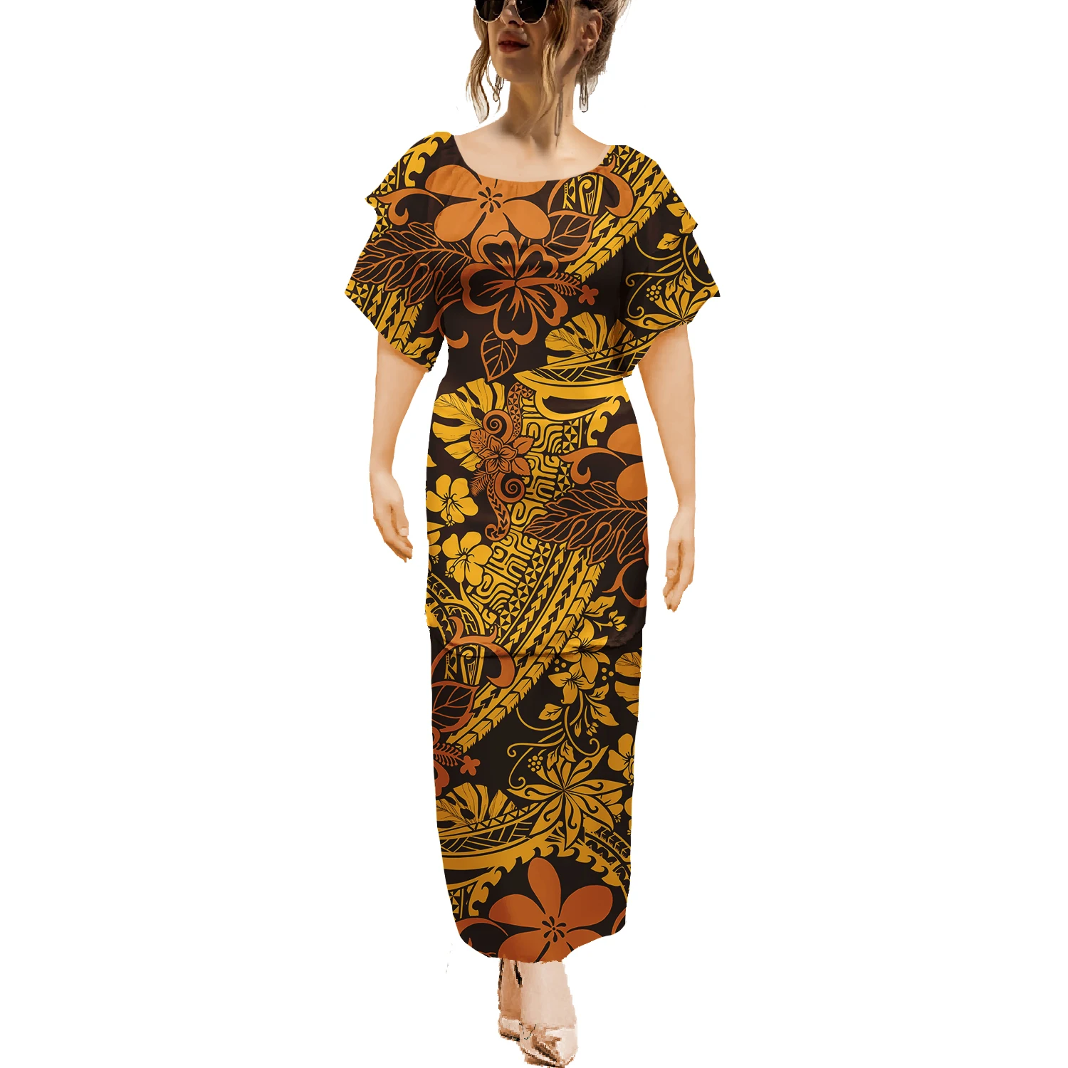 Pacific Island Wear Samoan Girls Puletasi Elei Maxi Dress Custom Tribal ...