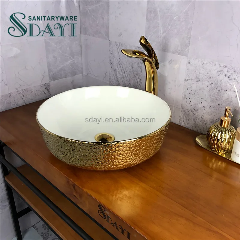 Ceramic Gold Color Wash Basin Bathroom Crocodile Design Luxury Golden ...