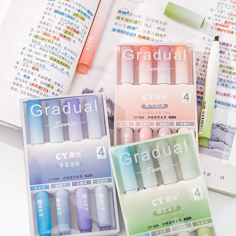 Wholesale School Office Fashion 4 Color Pastel Highlighter Marker Pen Set
