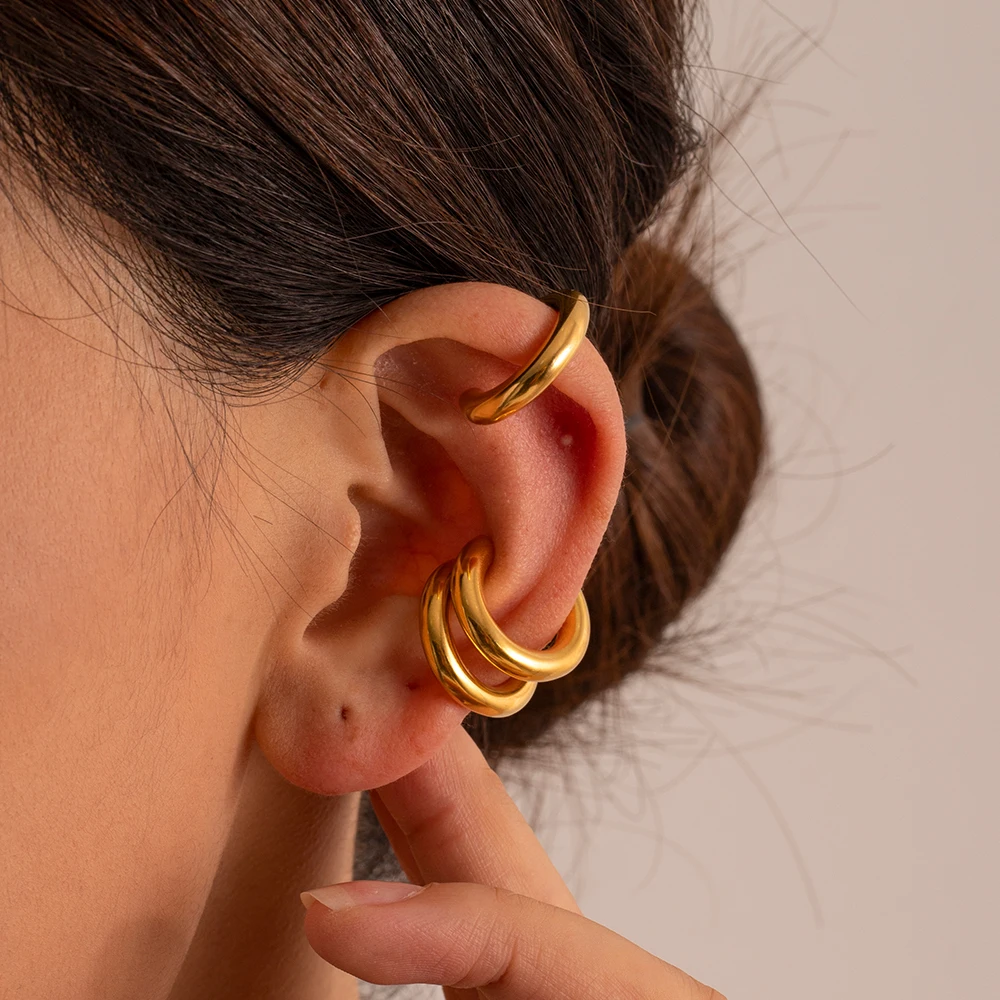 J&D Jewelry 18K IP Gold Plated 4mm Plain Cuff Earring Stainless Steel Smooth Simple Ear Clip for ...