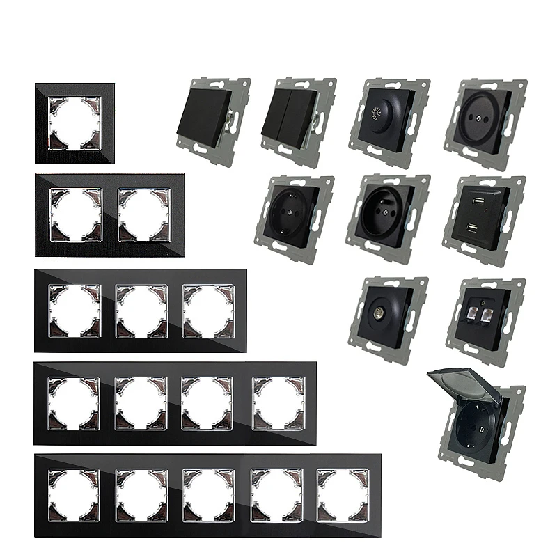 Euro DIY Black Crystal Glass USB Type C Electrical Built-in Sockets and ...