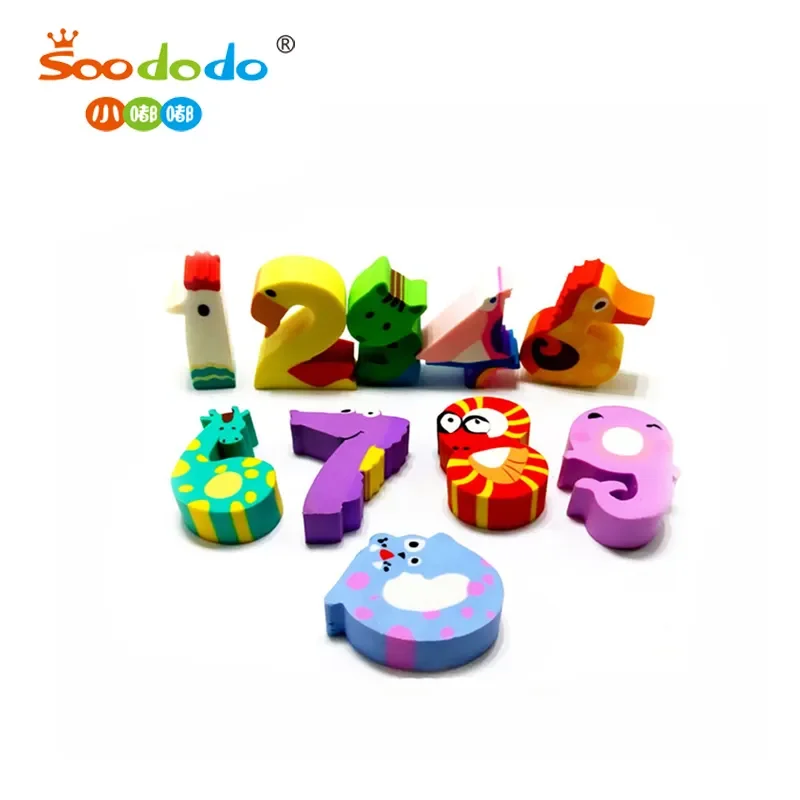 Soododo Factory Custom Print 2D Animal Number Shaped Rubber Eraser ...