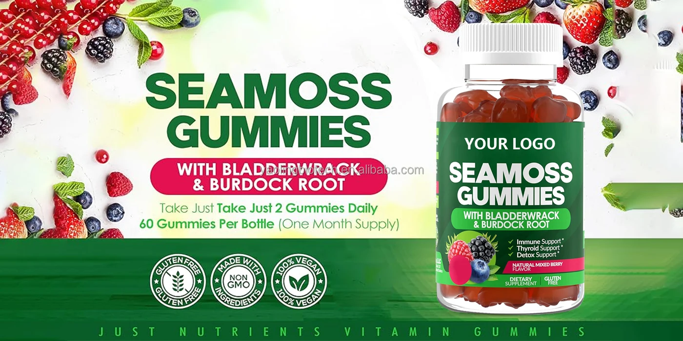 OEM 3000Mg Sea Moss Gummies Vegan Organic Bladderwrack Vitamin 60 Gummy ...