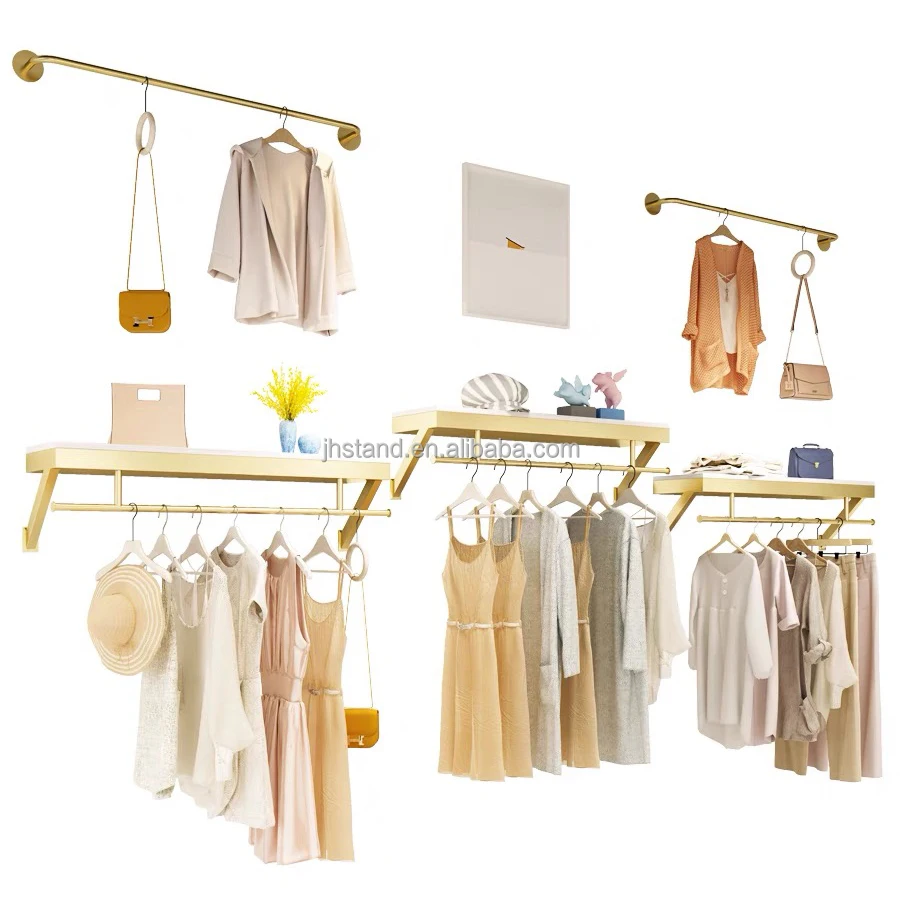 Wall Mounted Metal Clothing Display Rack - Gold Stainless Steel for ...