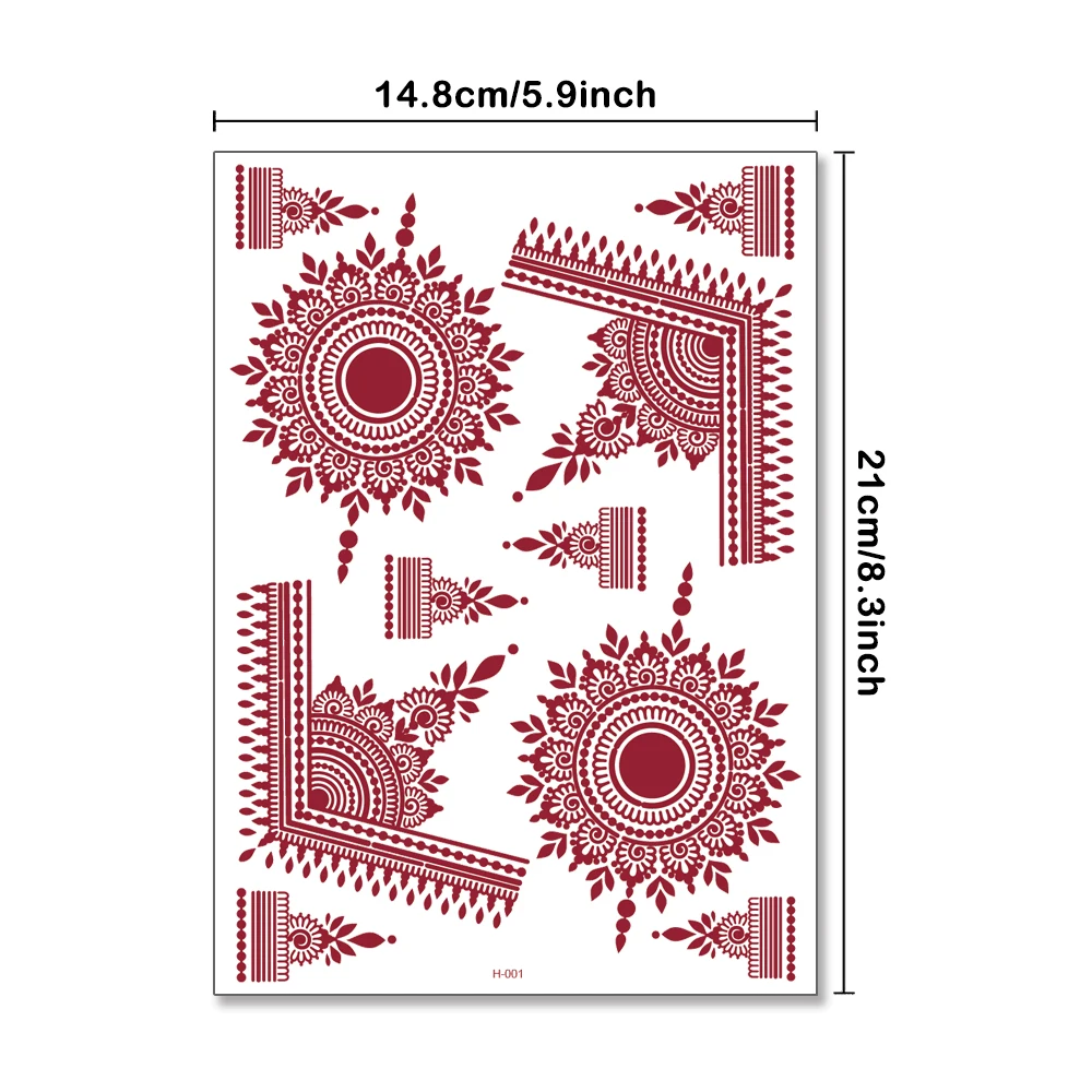 H Henna Red Lace Tattoo Sticker - Temporary Body Art