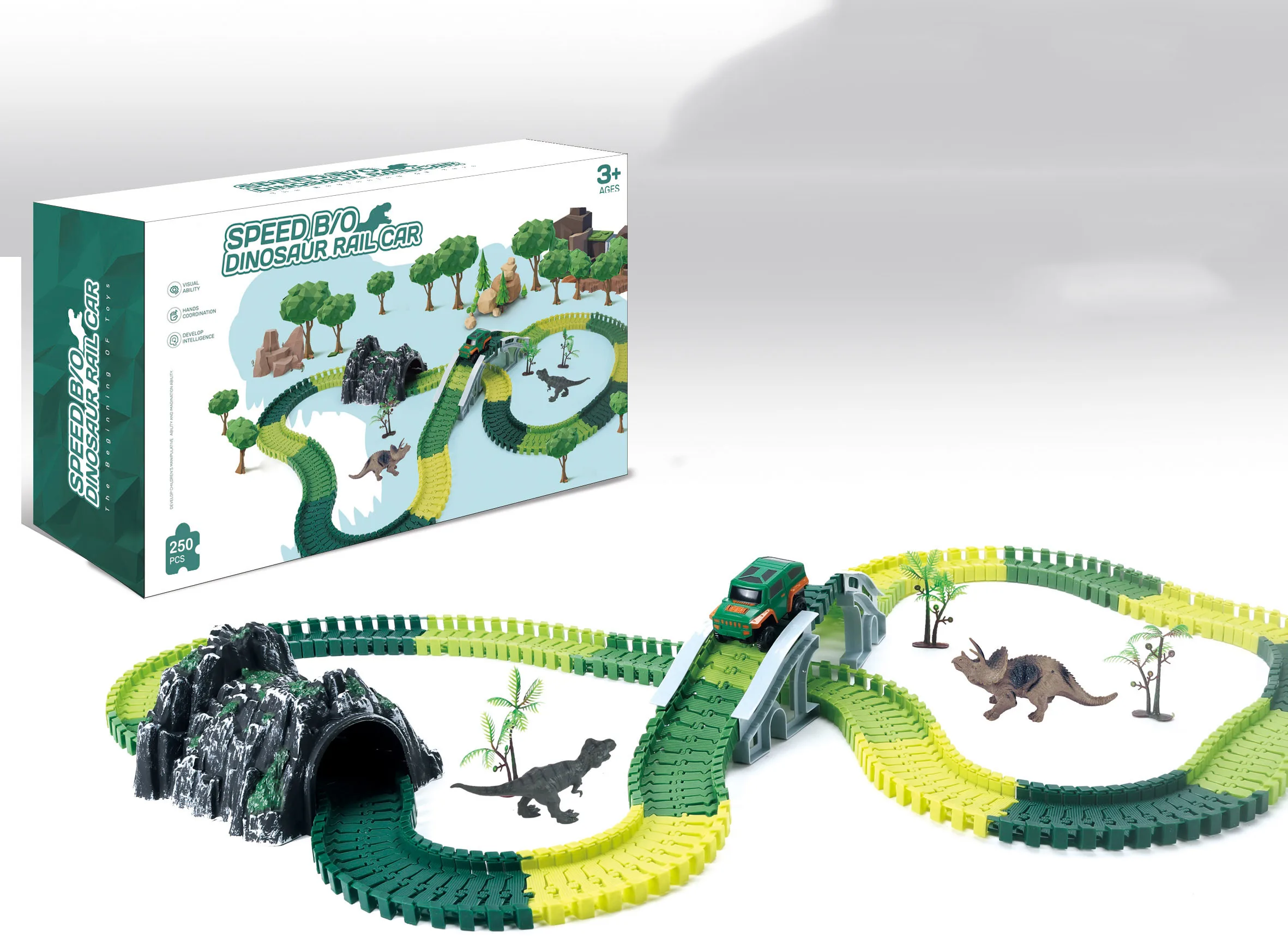 Longxi 250 Pcs Dinosaur Slot Construction Toys Truck Race Car Track Toy ...