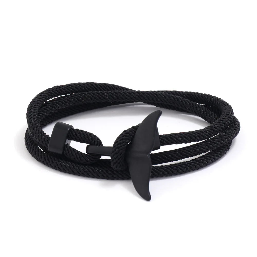 Black Rope Fish Tail Bracelet - Adjustable & Stylish