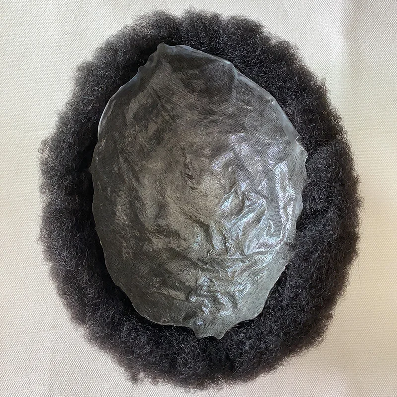 PU Afro Kinky Curly Silicone Toupee Men V-Loop Kontes
