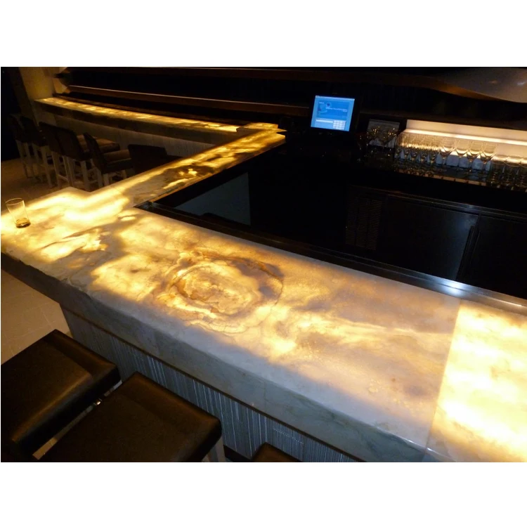 Backlit onyx marble stone radius countertop furniture table top led ...