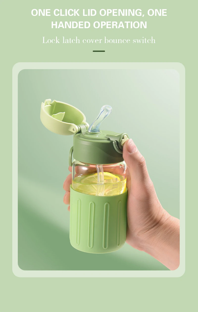 Clear Portable Handle Pop Up Straw 360ml/500ml Borosilicate Glass Water ...