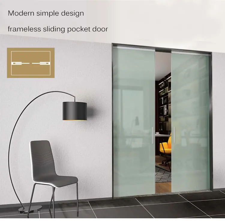 Aluminum Interior Sliding Pocket Door - Frameless Glass