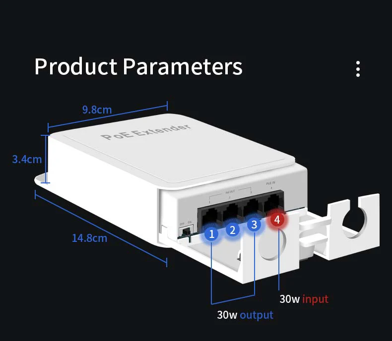 Outdoor Waterproof Poe Extender 3 Port 10/100mbps Ethernet Poe Extender Poe Standard Ieee802.3af ...