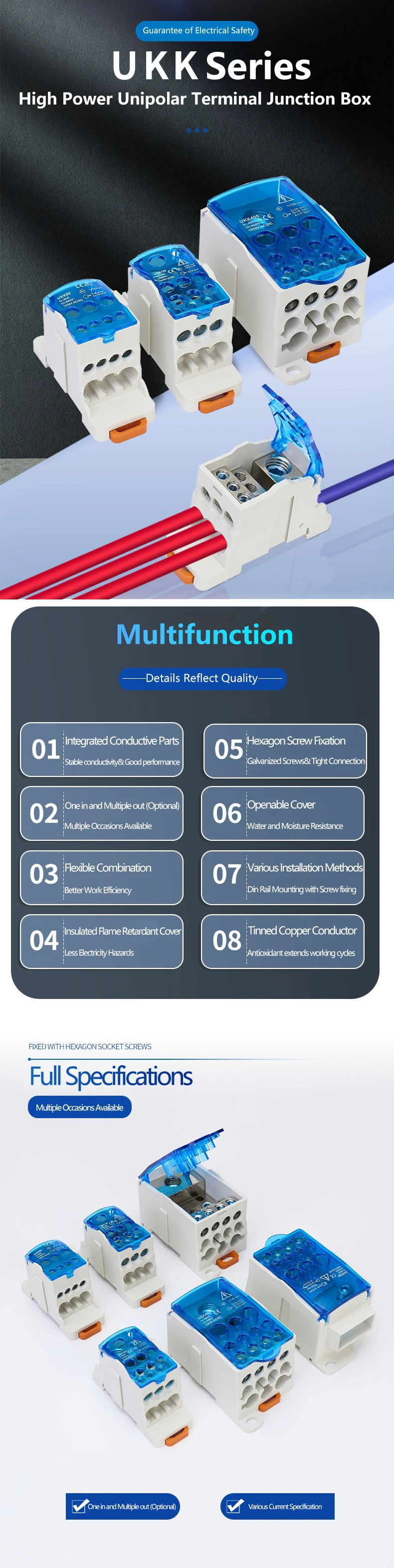 Guide Rail Type Terminal Block Junction Box UKK80A Wire Splitter zero Line Terminal Block One in ...