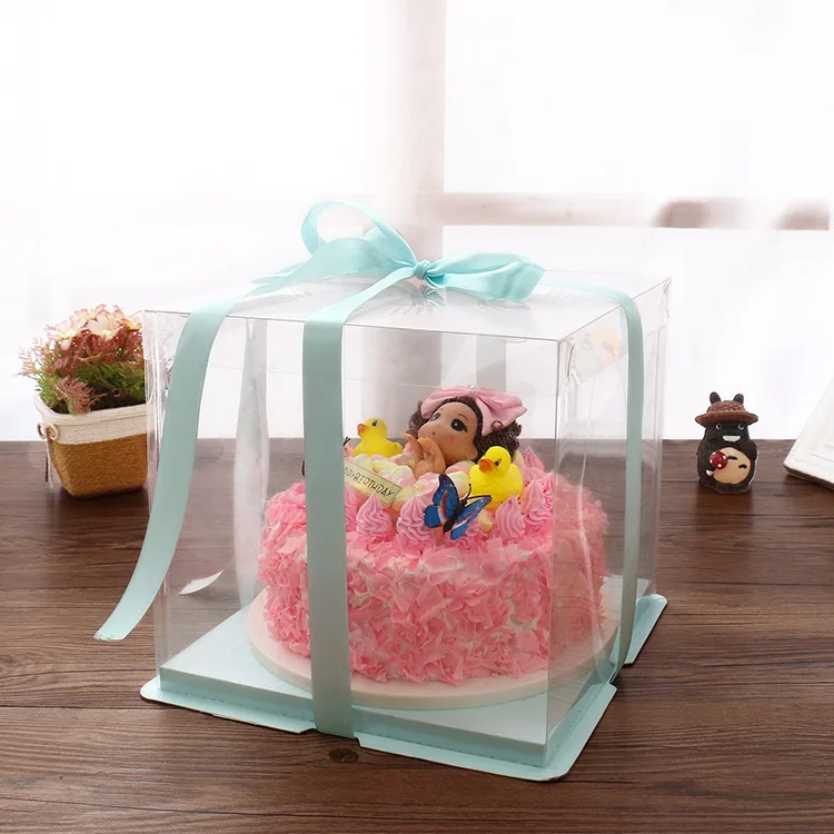 Clear Plastic Birthday Cake Box Baking Food Packaging Box Disposable 4 ...