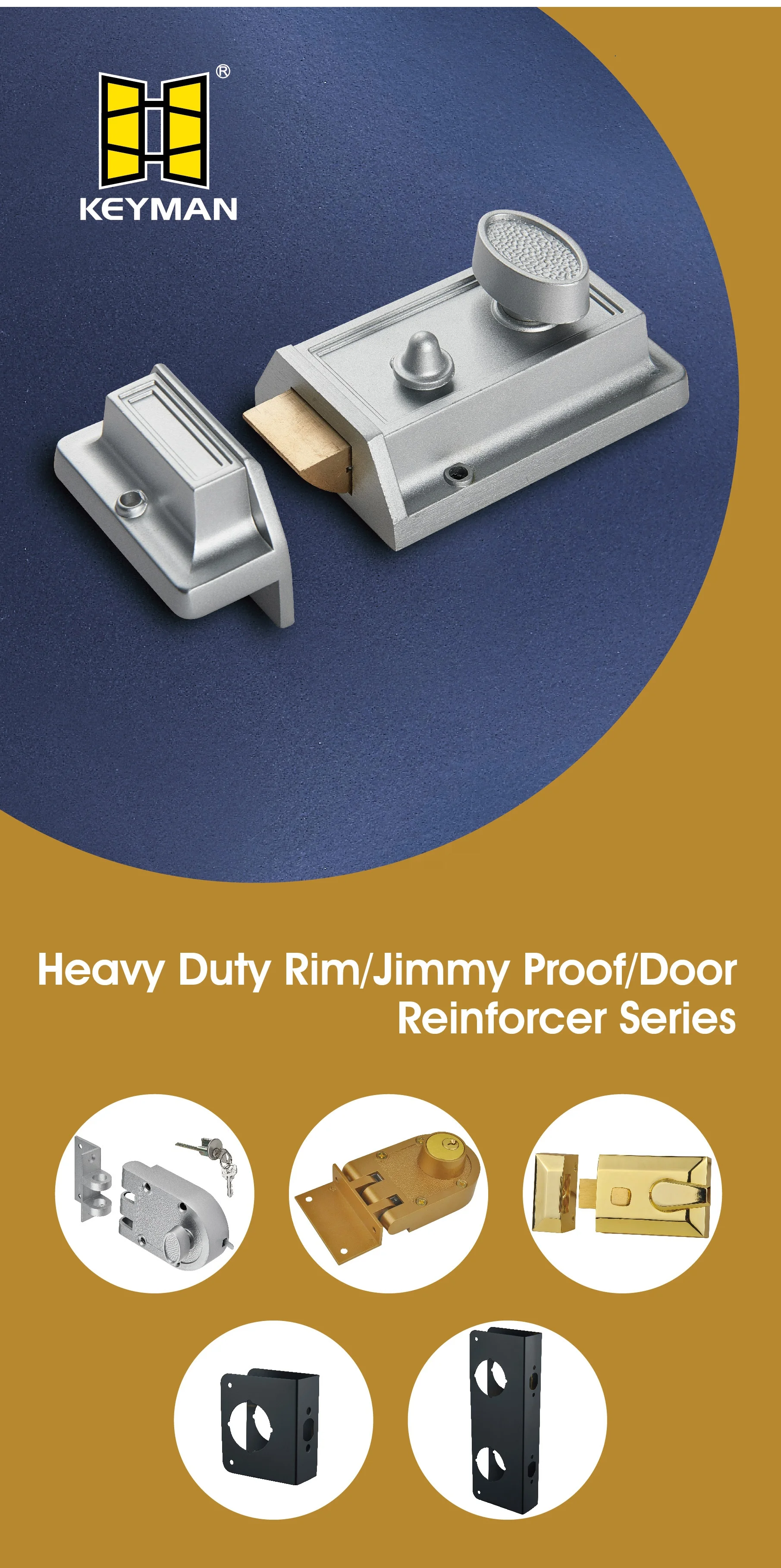 KEYMAN Security Rim Door Lock Night Latch Brass Cylinder Thumb Turn Rim ...