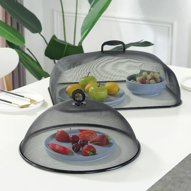 47 cm Mesh Dish Food Cover Umbrella Kitchen Household Round Square Iron ...