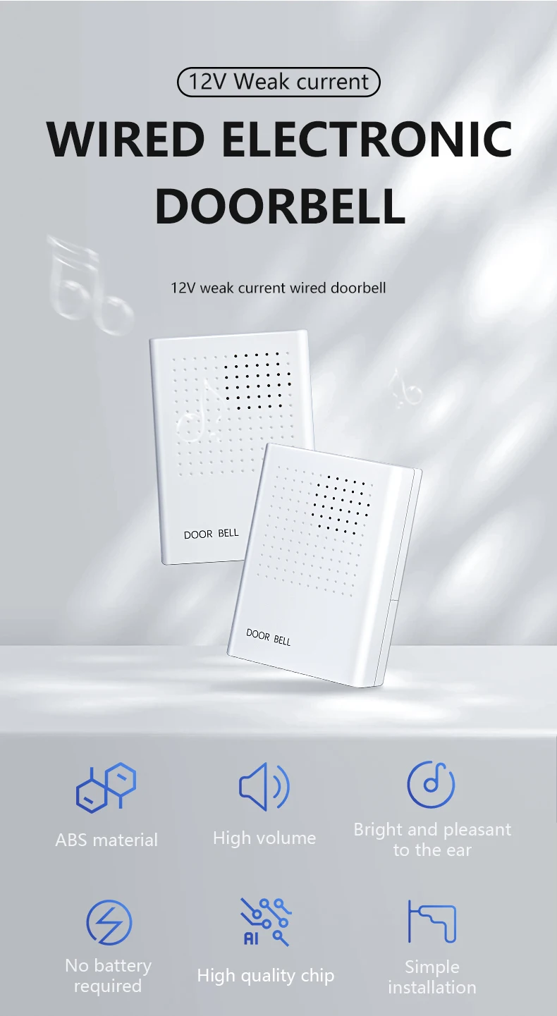 Wired Doorbell DC12V - Mini Ding Dong for Home & Office