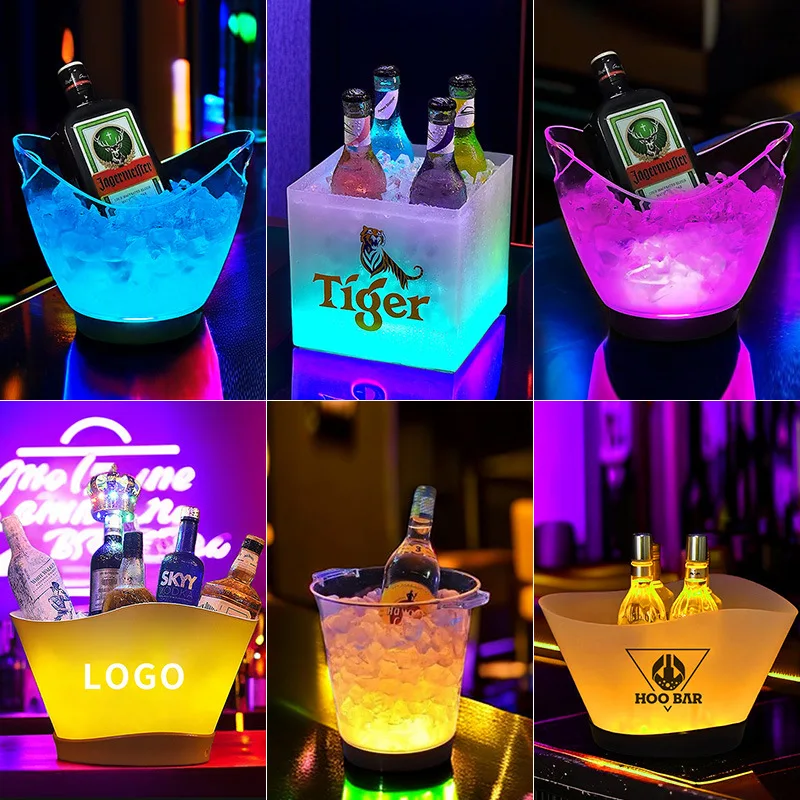 LED Ice Bucket for Champagne Wine Square Ice Bucket Drinks Beer Bucket ...