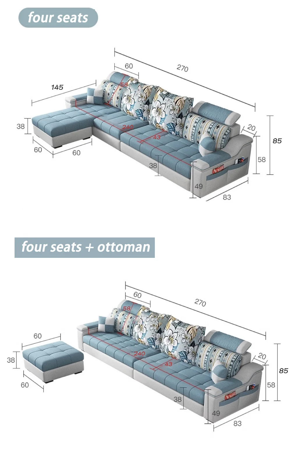 Modern L Shaped Sofa Set for Living Room - Leathaire Fabric