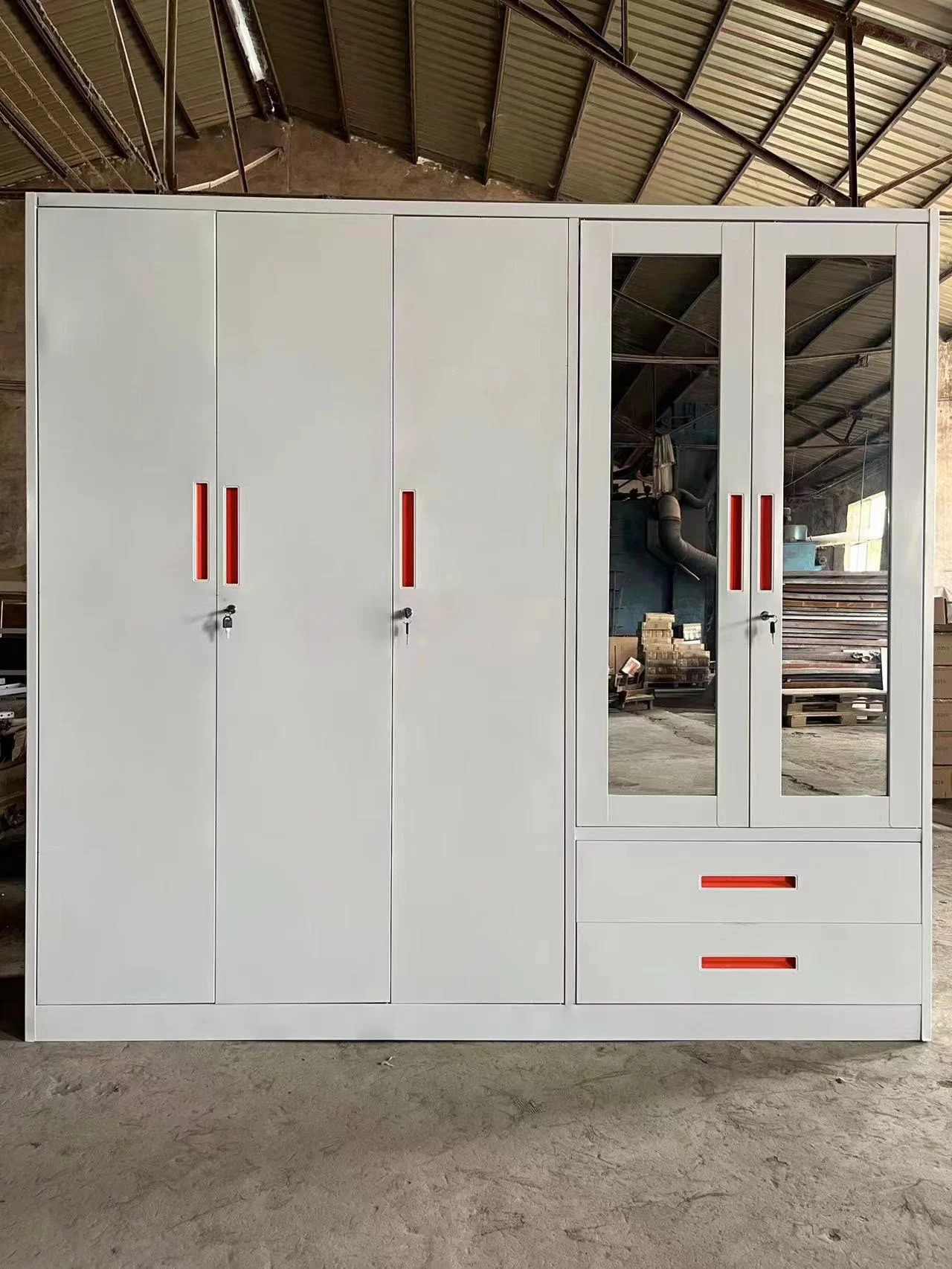 Knock Down Custom Steel Metal Closet Modern Mirror Almirah 5 Door ...