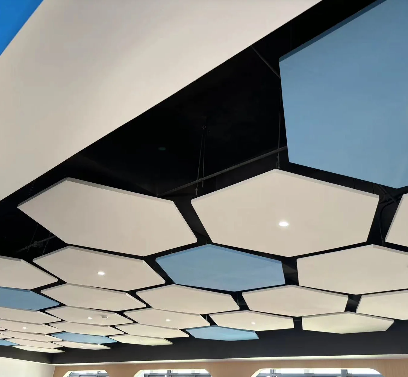 Hexagon Shape Suspended Acoustic Fiberglass Ceiling Tiles Acoustic ...