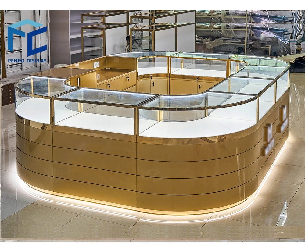 New Design Jewellery Shop Showcase Led Lighting Gold Jewelry Counter ...
