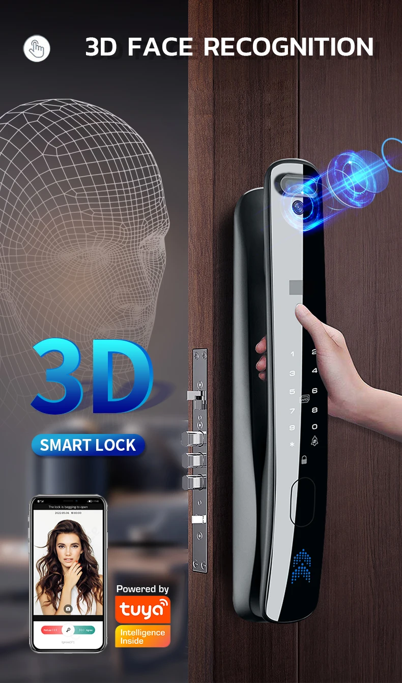 Kadonio Electronic Deadbolt Security 6068 Mortise Face Recognition Digital Smart Locks For Front ...