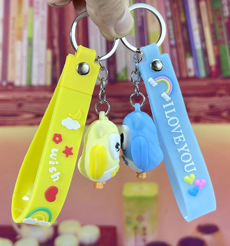 New Design Cartoon Soft Rubber Owl Doll Keychain Cute Animal Key Chain ...