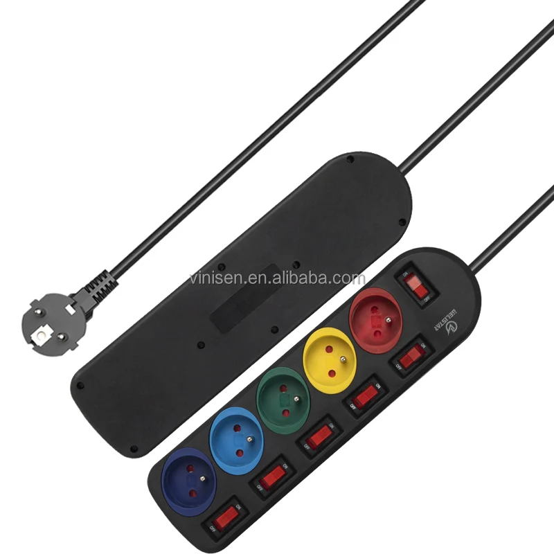 French Standard Extension Socket 5 Gang Individual Switch Surge ...