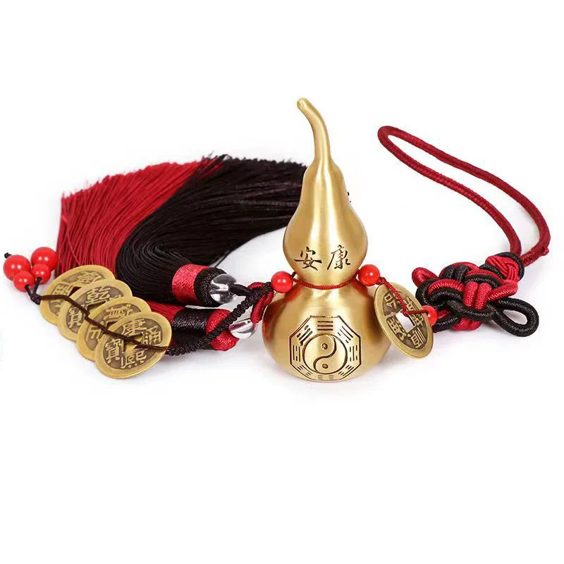 Bagua Copper Gourd Five Emperor Coins Chinese Knot Pendant
